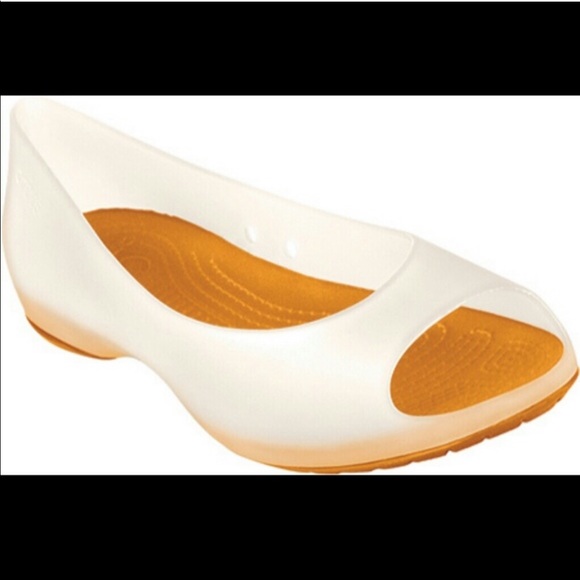 CROCS | Shoes | Crocs Carlie Peep Toe Flat Oystermango Color | Poshmark